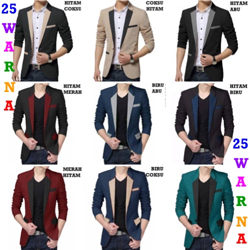 Jual 25 WARNA WARNI Blazer Laki Jas Cowok HITAM ABU BIRU NAVY MERAH ...