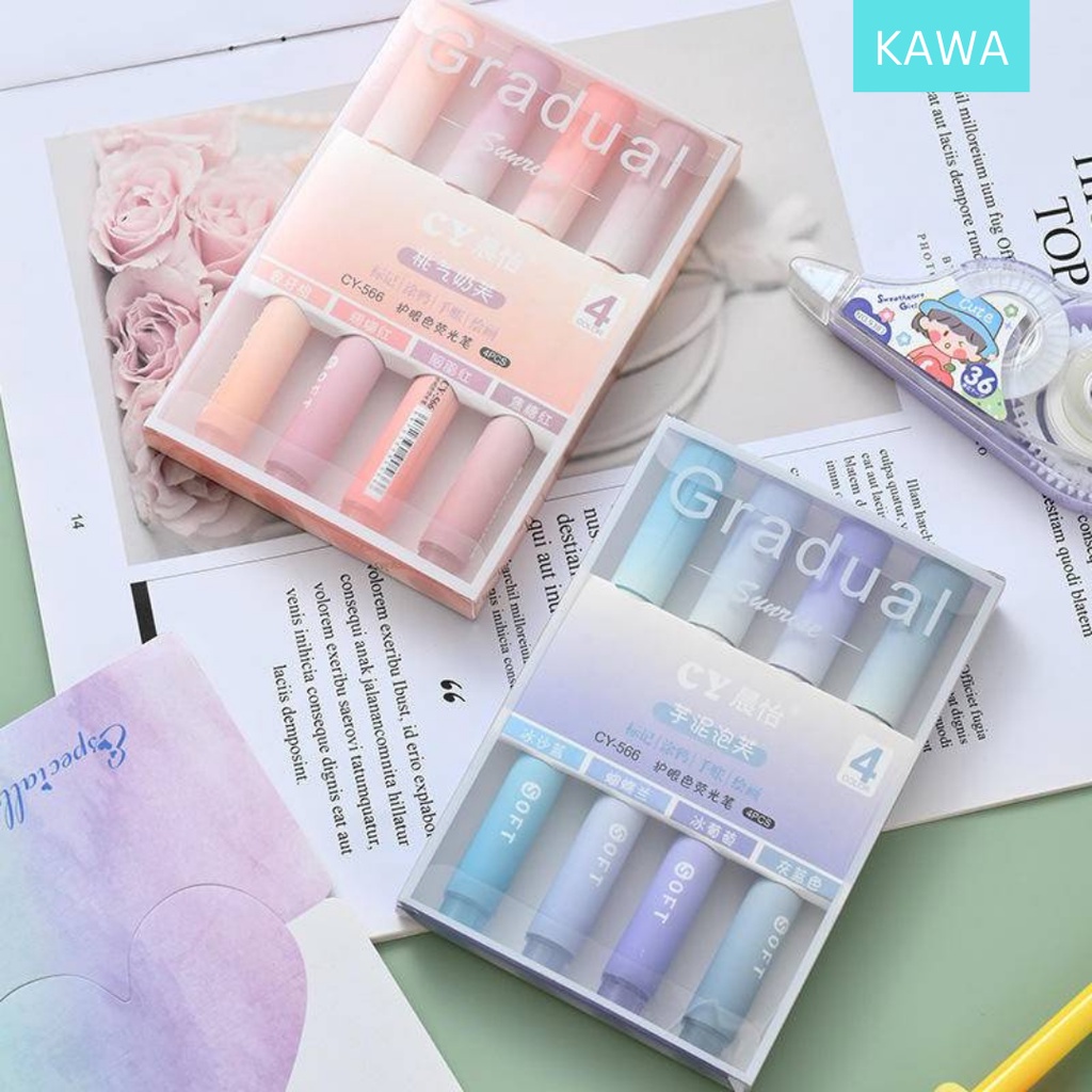 Jual KAWA 4Pcs/Set Pena Stabilo Kawaii Permen Warna Pastel Highlighter ...