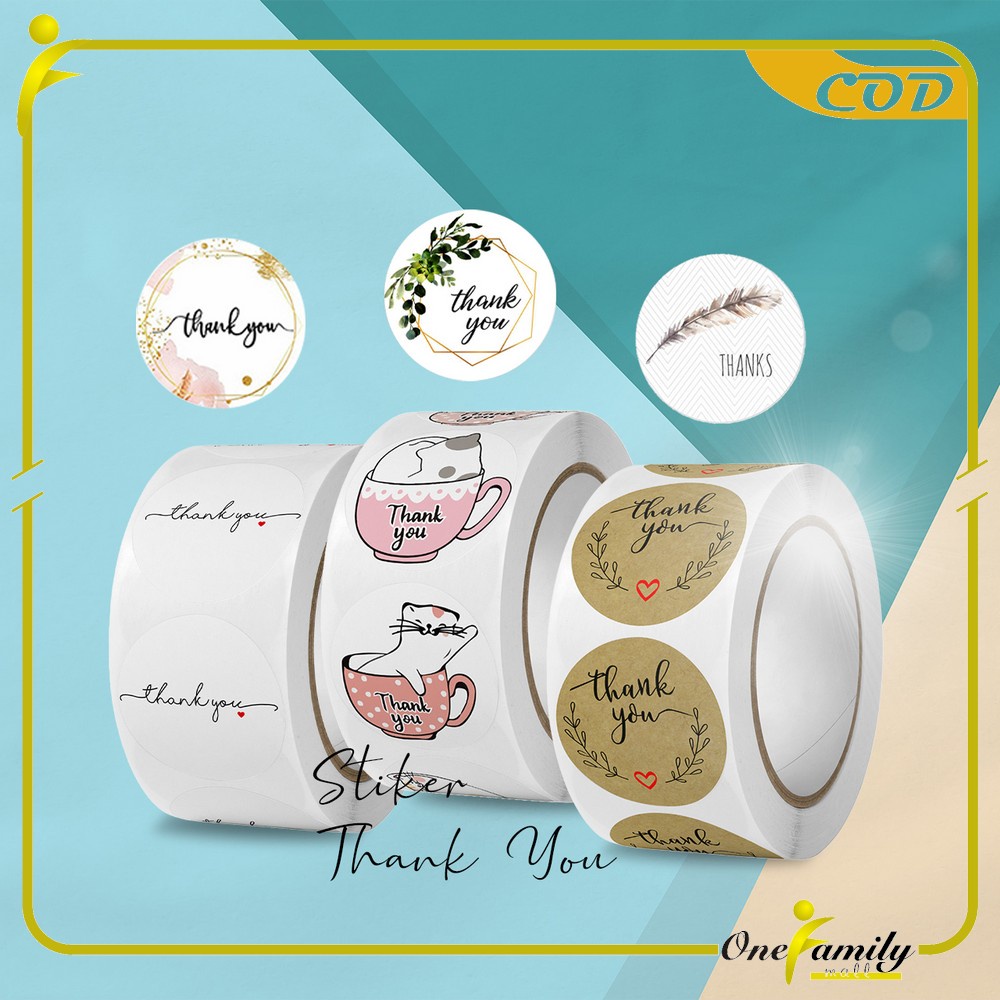 Jual ONE-C817 Sticker Thank You 1 Roll 500PCS Stiker Label Makanan ...