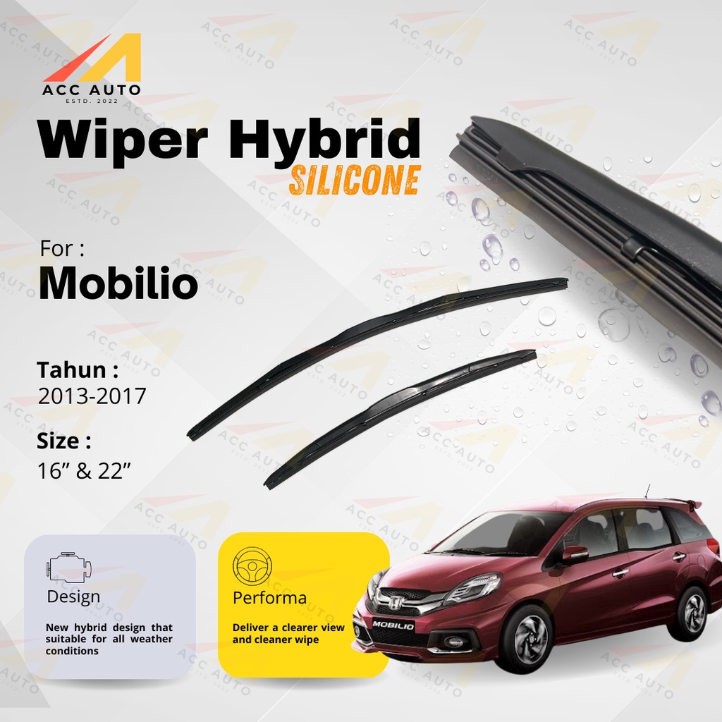 Jual Wiper Frameless Mobil Honda Mobilio Karet Kaca Silicon Hybrid ...