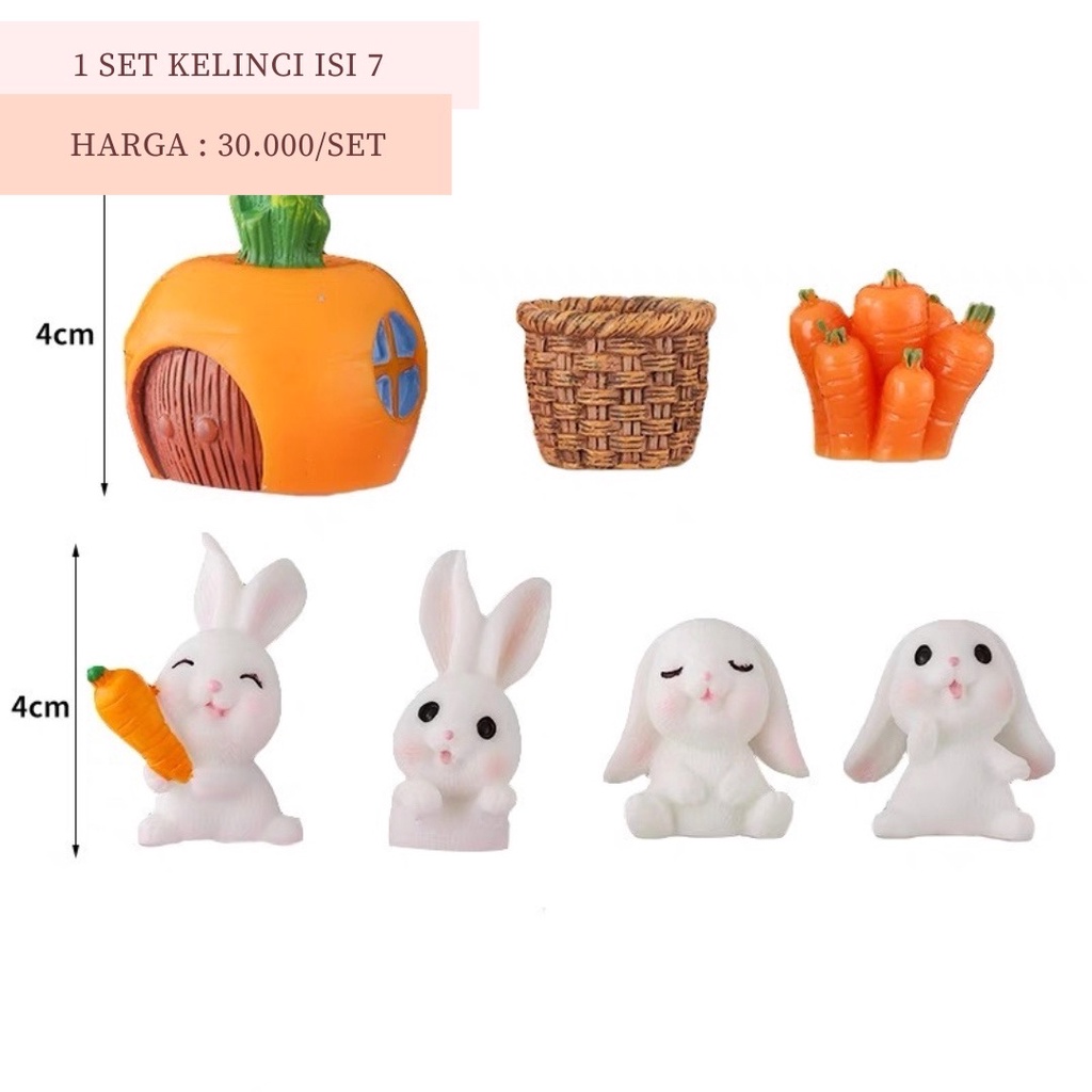 Jual [1 SET ISI 7] MINIATUR KUE TART KELINCI BUNNY PUTIH CARROT WORTEL ...