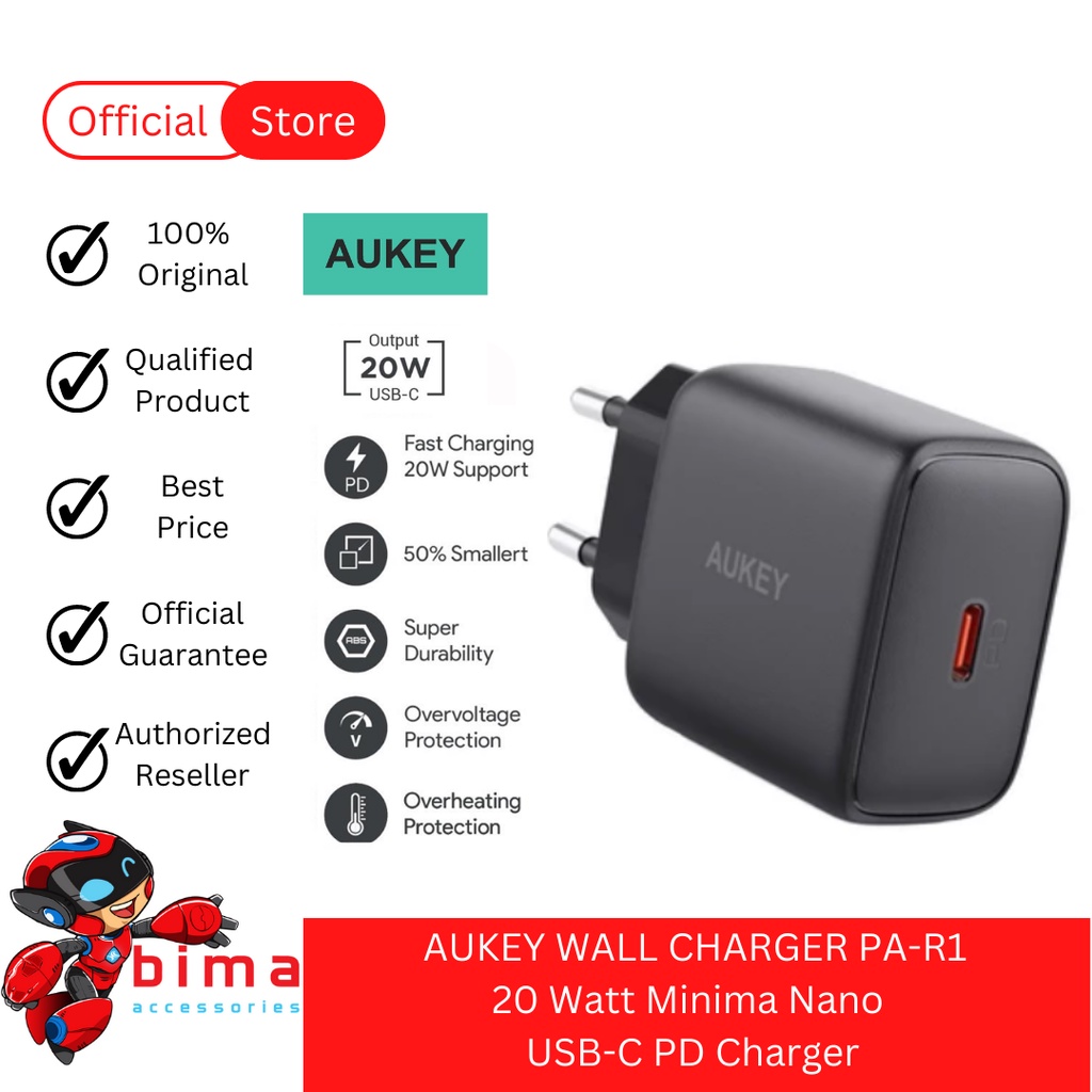 Jual AUKEY Adapter Wall Charger USB C PD 20W Minima Nano Type-C PA-R1 ...