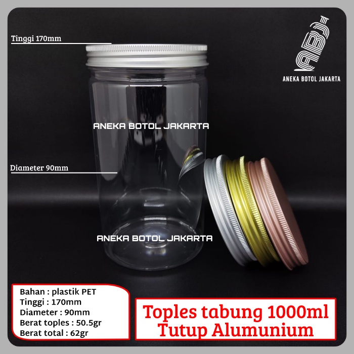 Jual Toples tabung 1000ml tutup alumunium tebal keras / Toples plastik silinder 1000 ml | Shopee ...
