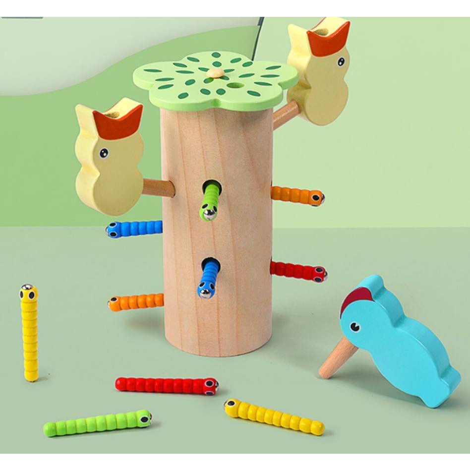 Jual Mainan anak Burung kayu magnetik menangkap dan serangga menangkap ...