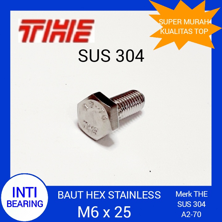 Jual BAUT HEX STAINLESS M6x25 MERK THE M6 x 25 SS SUS 304 HEX SOCKET HEAD CAP SCREW KUNCI HEX 10 ...