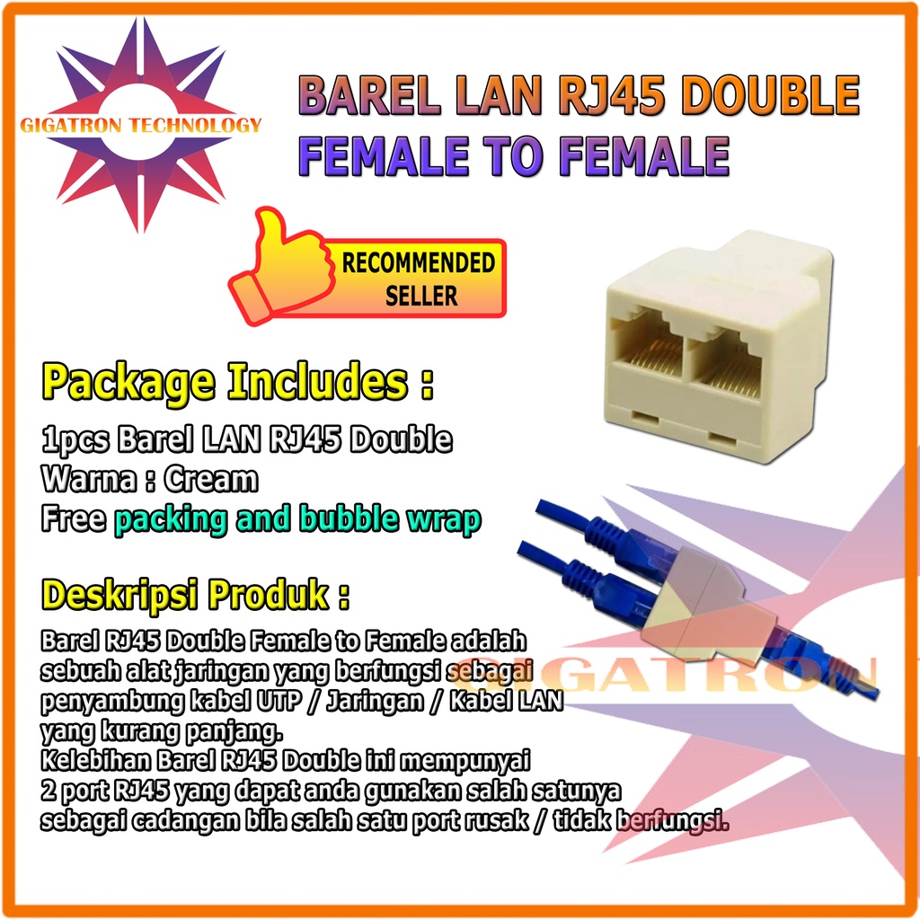 Jual Barrel / Barel Double Sambungan Kabel LAN RJ45 CAT5 5E 6 ...