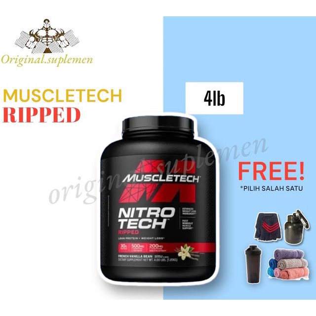 Jual Muscletech Nitrotech Ripped 4lb Nitro Tech Whey Protein dengan Fat Burner CLA dan L ...
