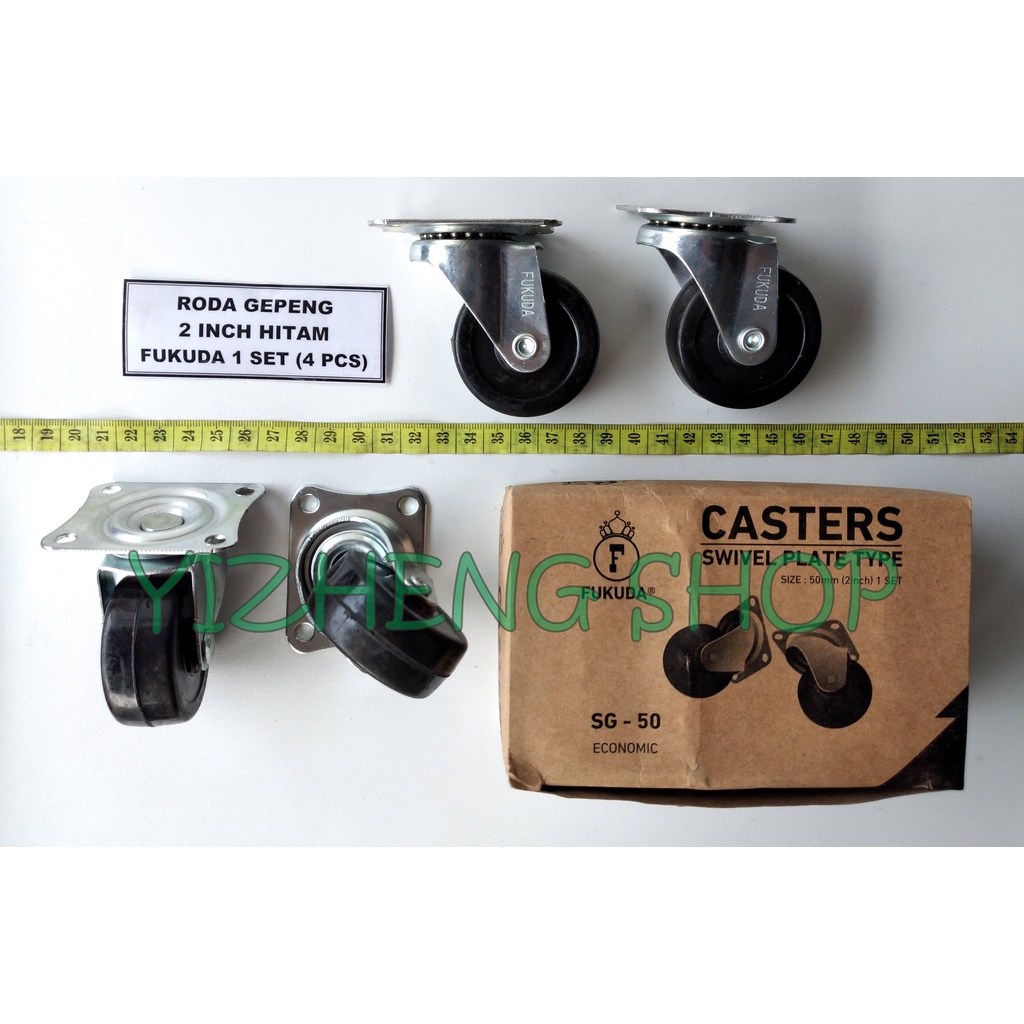 Jual RODA GEPENG 2 INCH HITAM FUKUDA 1 SET ( 4 PCS ) | Shopee Indonesia