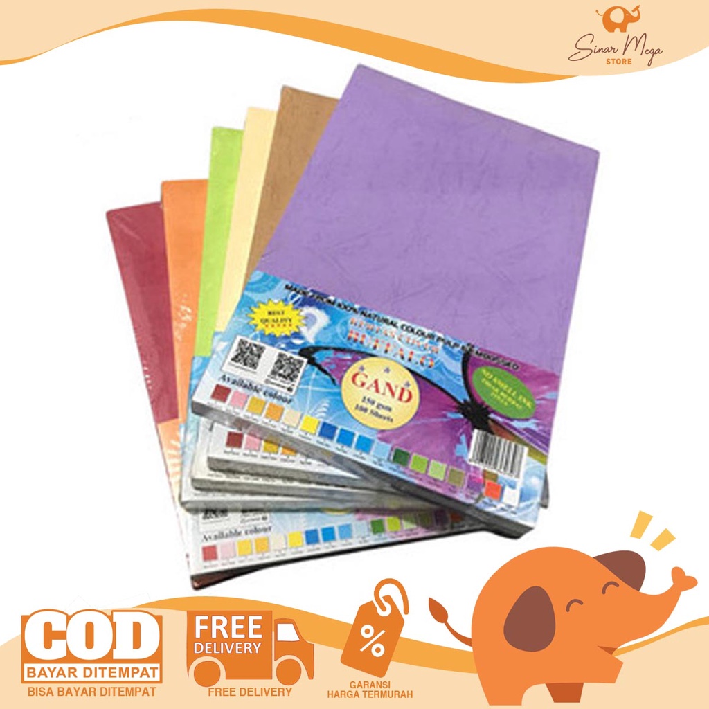 Jual Kertas Cover Gand 150gsm Per Pak Isi 100 Lembar Varian Warna Warni ...