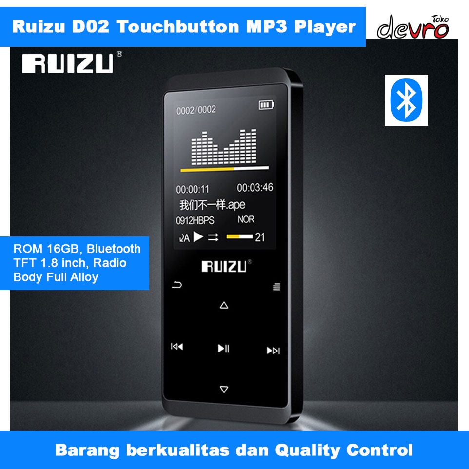 Jual RUIZU D02 16GB - MP3 Player Bluetooth HiFi Digital Audio Player ...