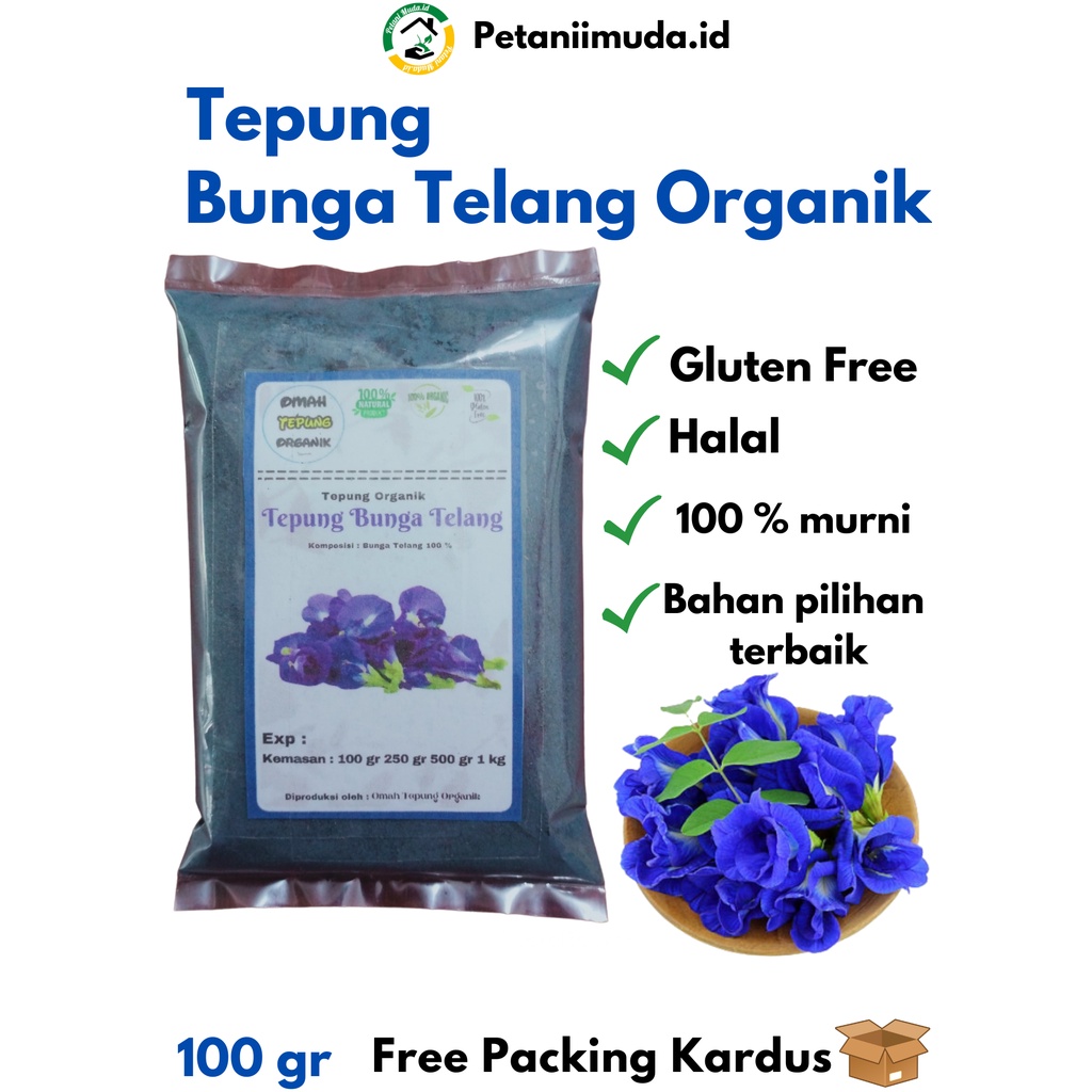 Jual Tepung Bunga Telang kemasan 50 gram/Bubuk Bunga Telang kemasan 100 ...