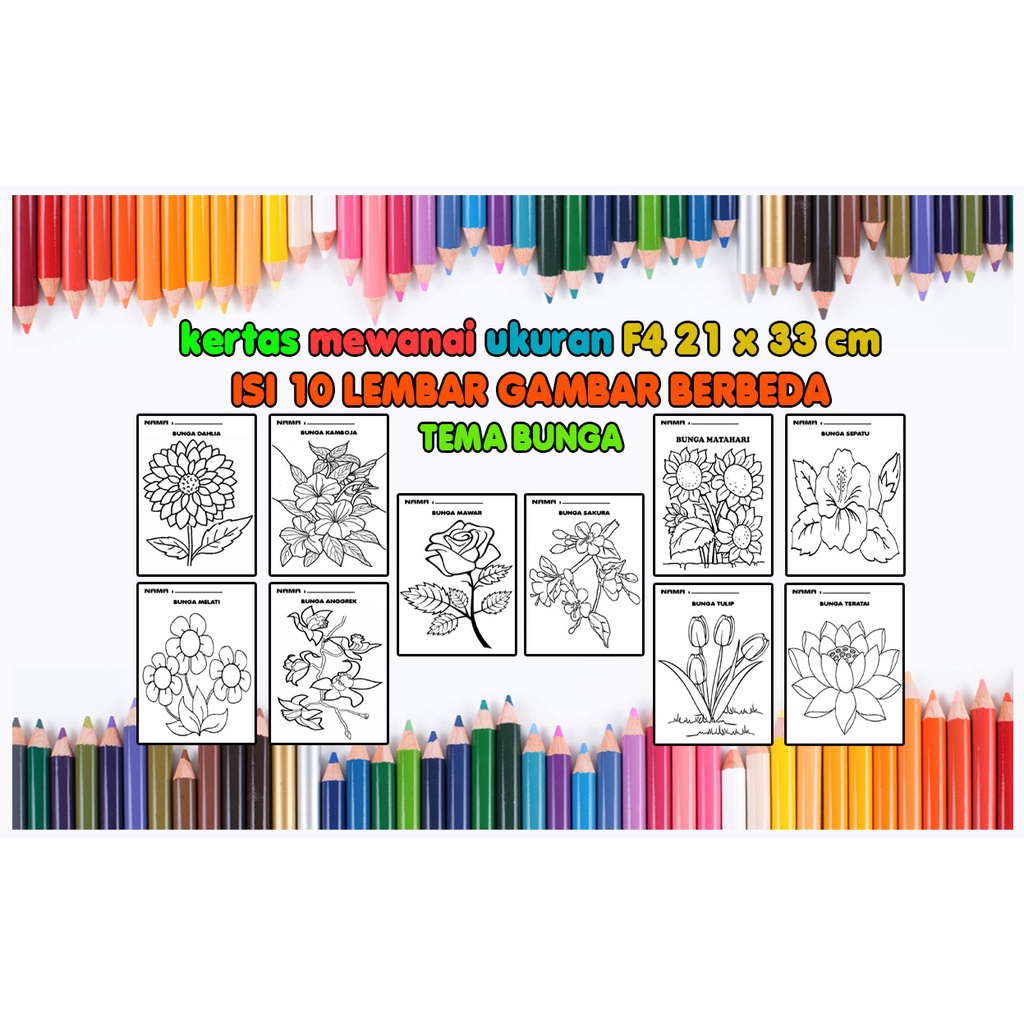 Jual Kertas mewarnai Hvs uk F4 isi 10 pcs tema bunga-bungaan | Shopee ...