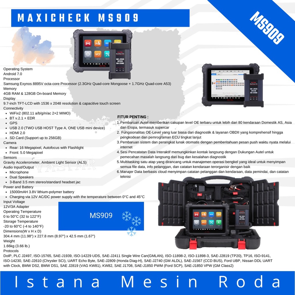 Jual AUTEL Scanner Mobil Universal Profesional MS909 | Shopee Indonesia