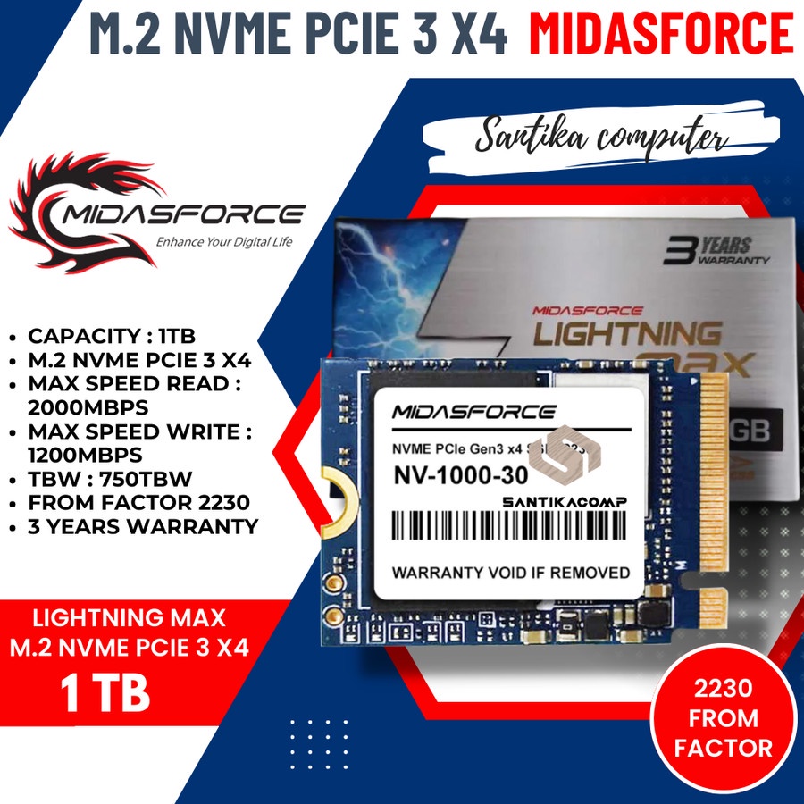 Jual NVME M.2 1TB 2230 MIDASFORCE LIGHTNING MAX SSD NVME PCIE GEN3 X4 ...