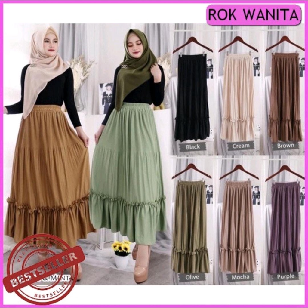 Jual Rok Susun Ruffle Clara/Rok Skirt Wanita Kekinian/Rok Korea ...