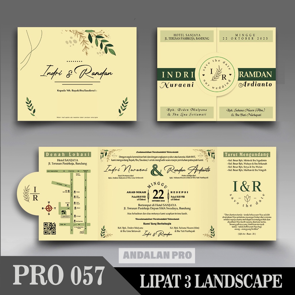 Jual 50 Desain Undangan Lipat 3 Landscape Bahan Jasmine LIGHT CREAM ...