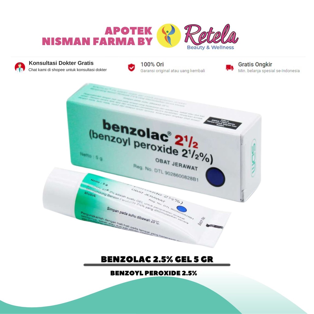 Jual BENZOLAC 2.5% GEL 5 GR ( BENZOYL PEROXIDE 2.5% ) / ACNE / JERAWAT ...