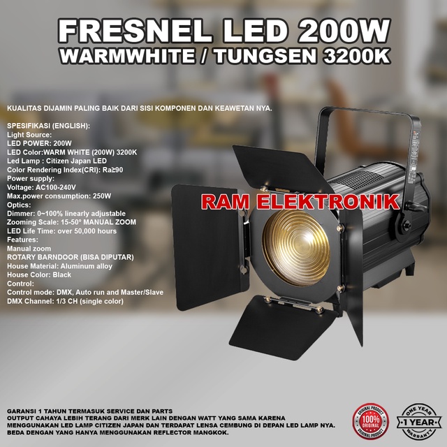 Jual Lampu Fresnel LED 200W AMT LIGHT Manual Zoom TUNGSTEN 3200K ...