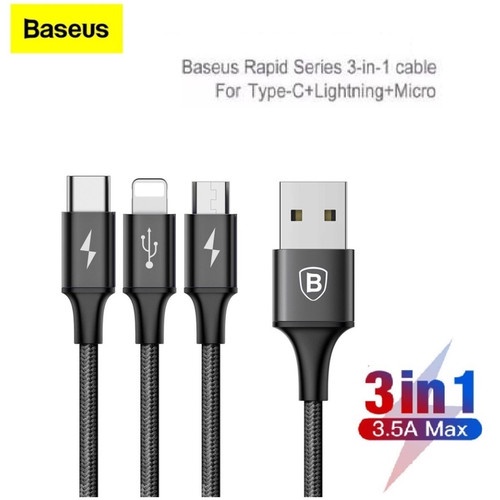 Jual [ BASEUS ] Rapid Series 3-in-1 Cable Micro+Lightning+Type-C 3A 1 ...