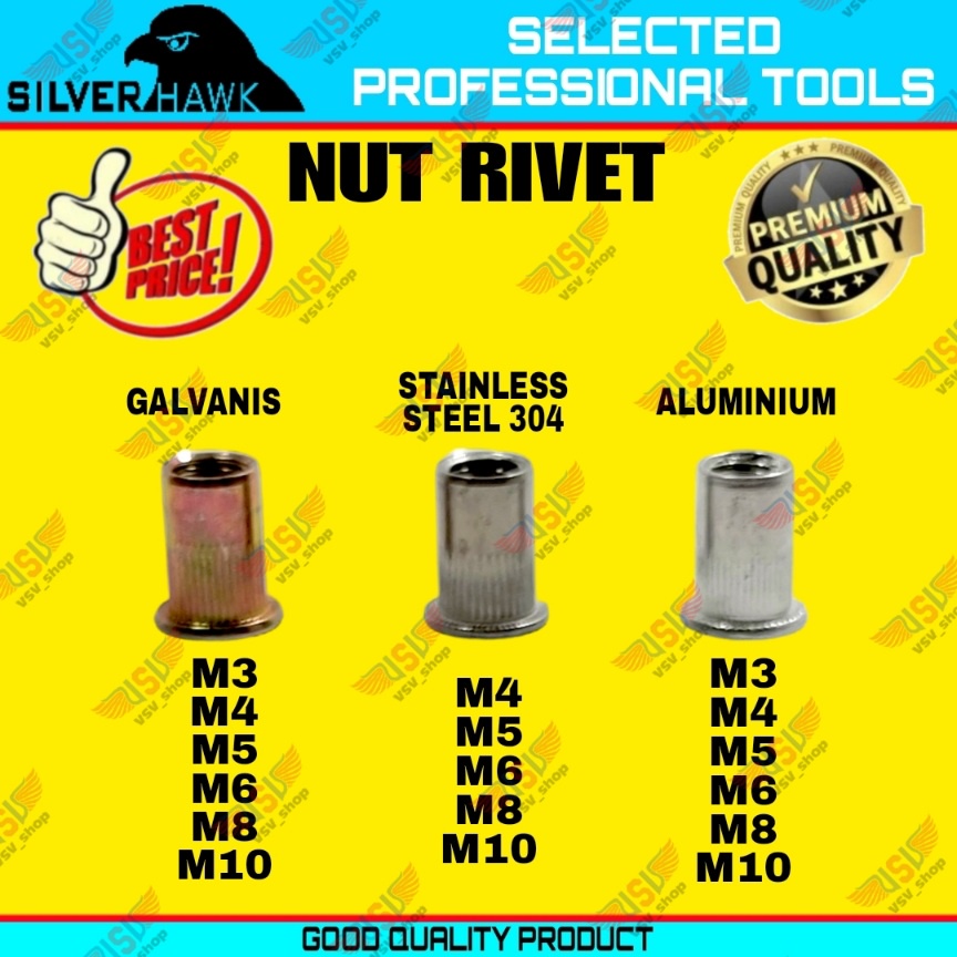 Jual Rivet Nut M4 GALVANIS/STAINLESS STEEL/ALUMINIUM Mur Rivet Tanam ...