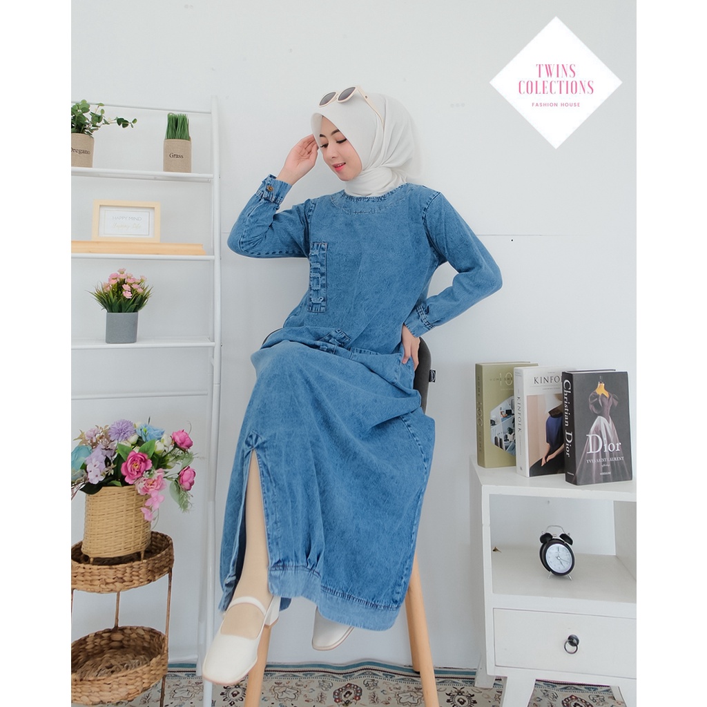 Jual Gamis Jeans premium Briska Dress Light Snow Size M L XL XXL ...