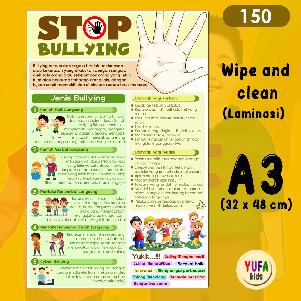 Jual 150 Poster stop bullying - Poster Edukasi Anak - Poster belajar anak - Poster wipe and ...