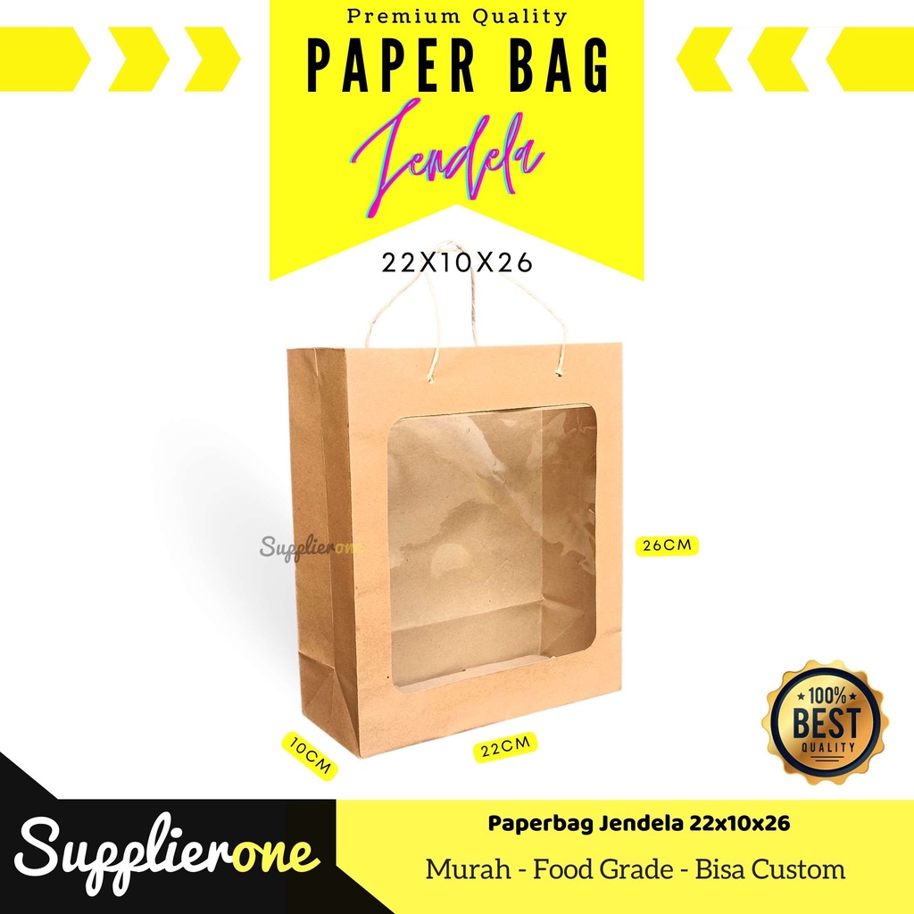 Jual Paper bag Jendela 22x10x26 Isi 12 Pcs / Kantong Kertas coklat ...