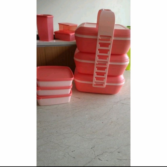 Jual rantang Rantang susun picnik tupperware trio set peach(K9B8 ...