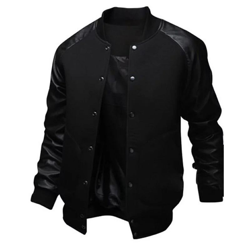 Jual jaket varsity hitam / jaket kulit kombinasi plece pria | Shopee ...