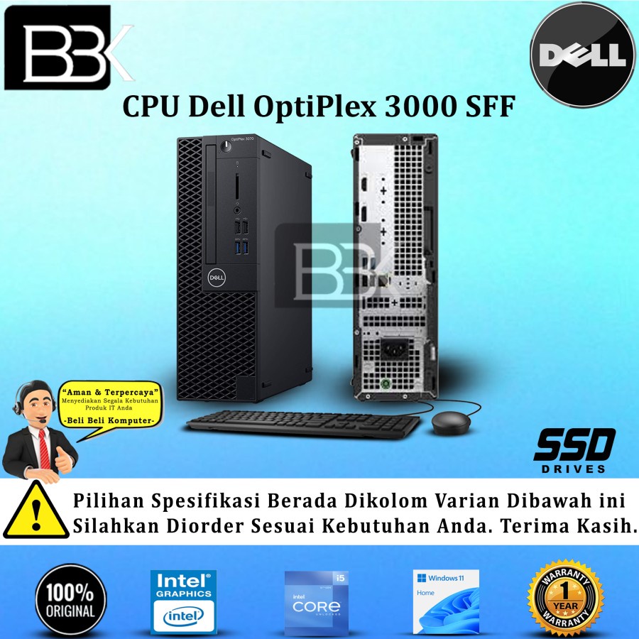 Jual CPU DELL OPTIPLEX 3000 SFF I5-12500 4GB 8GB 1TB 256GB 512GB W11HSL ...