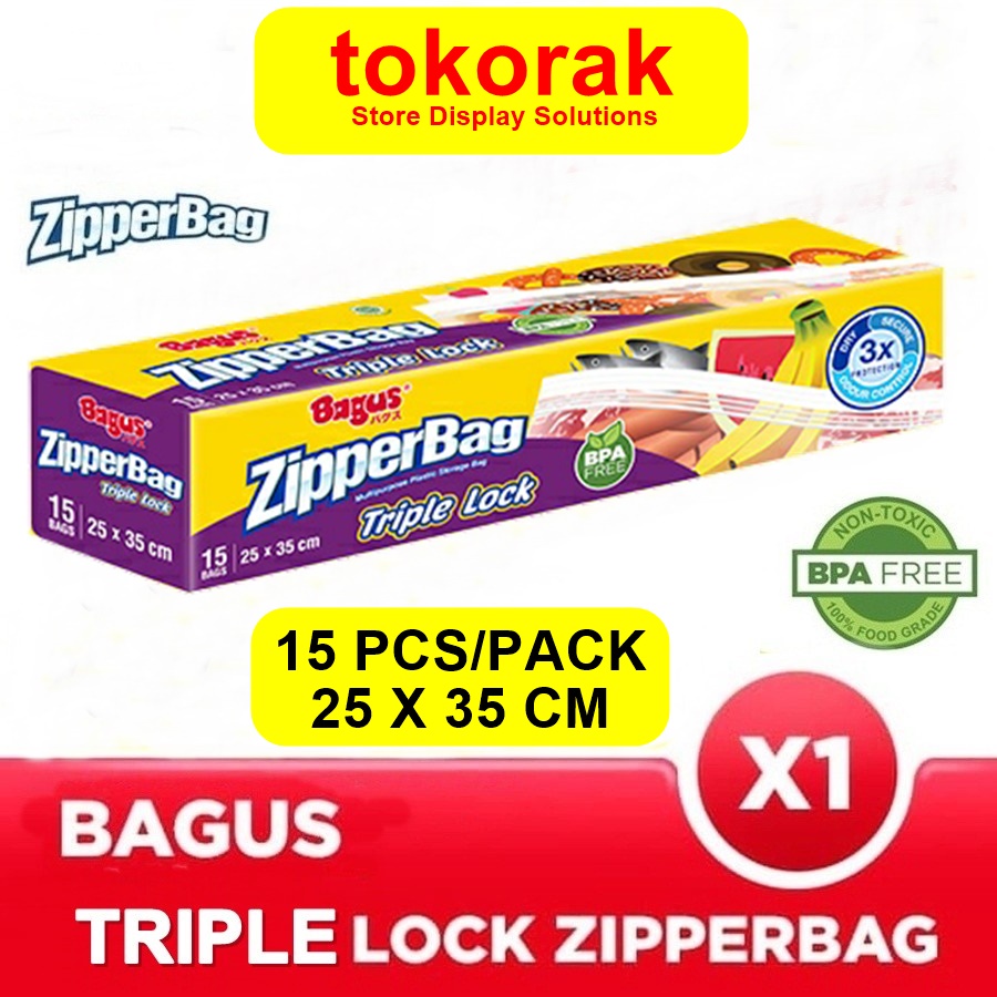 Jual BAGUS ZIPPER BAG TRIPLE LOCK 15'S 25 X 35 CM ZIPPERBAG ZIPLOCK BPA FREE | Shopee Indonesia
