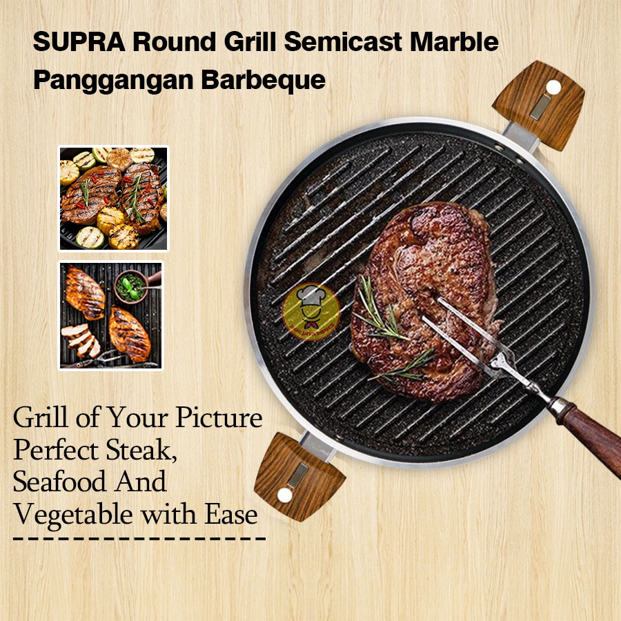 Jual SUPRA Round Grill Pan Bulat 32cm Semicast Marble / Panggangan Bbq ...