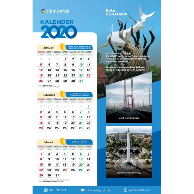 Jual Kalender Dinding ( 4 Lembar / 3 Bulanan ) Custom Desain | Shopee ...