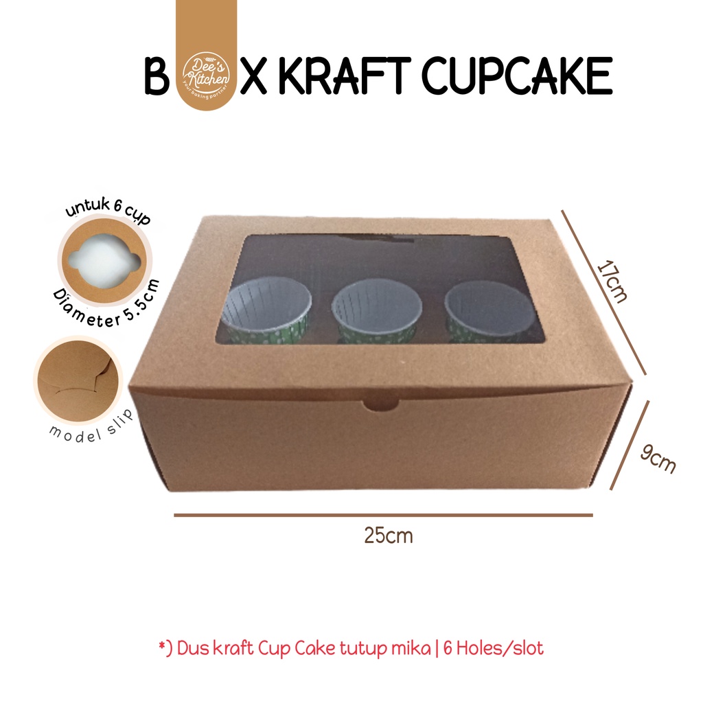 Jual [Satuan] Box/Dus Kraft Laminasi CupCake/Muffin 25x17x9 + inner sekat (6 holes) | Shopee ...