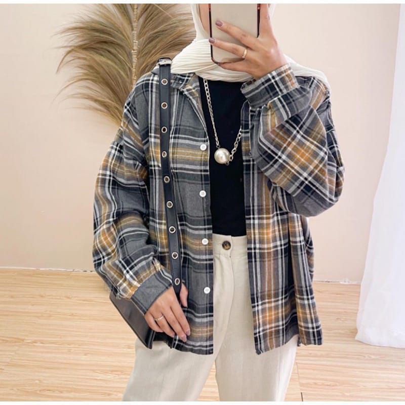 Jual Kemeja Flanel Kotak Kotak Kemeja Model Oversize Model Longgar ...
