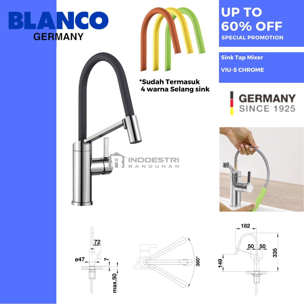 Jual Kran Sink Cuci Piring Mixer Pull Out Blanco VIU-S CHROME Panas ...