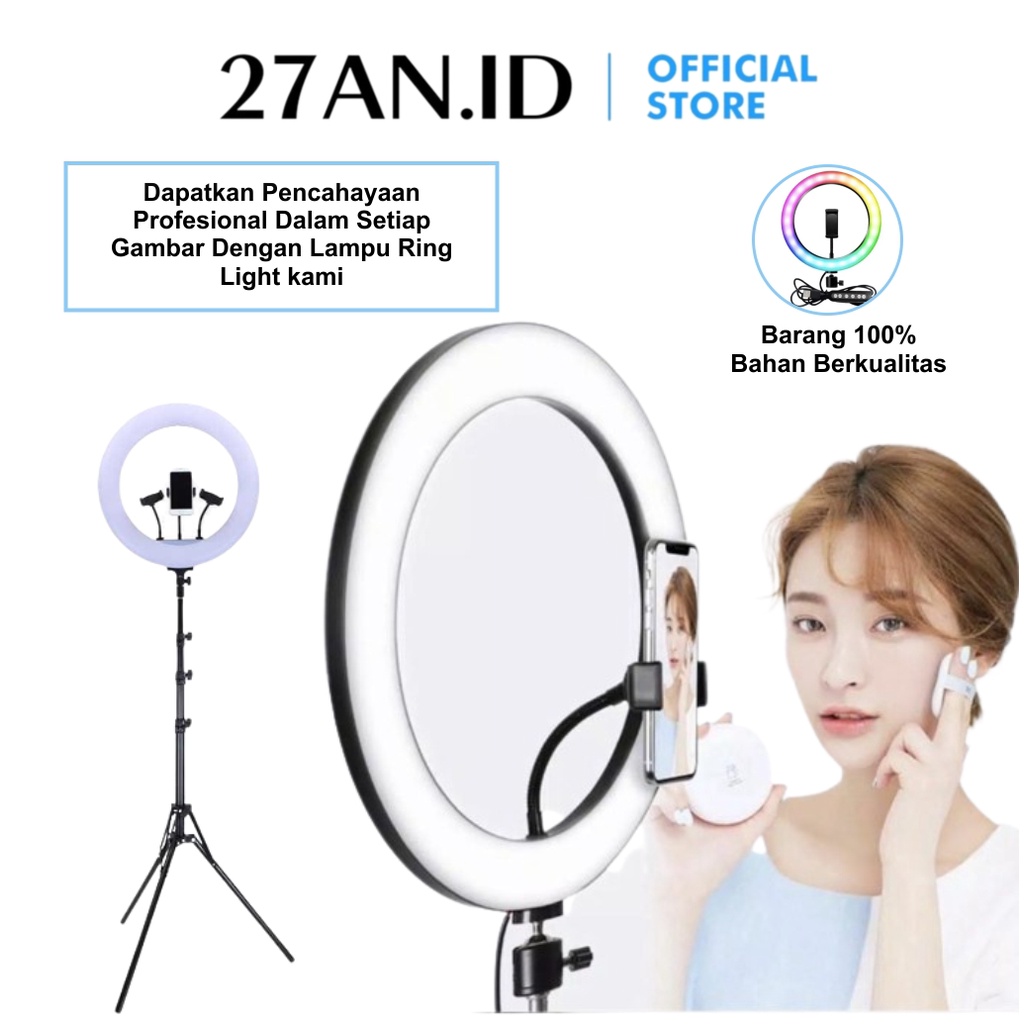 Jual Lampu Ring Light RL01 Set LED 26cm + Tripod 2.1m + Phone Holder ...