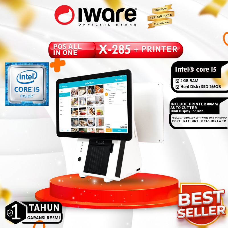 Jual Mesin Kasir Pos All In One Iware X-285 Intel i5 TOUCHSCREEN 2 layar monitor with Printer ...