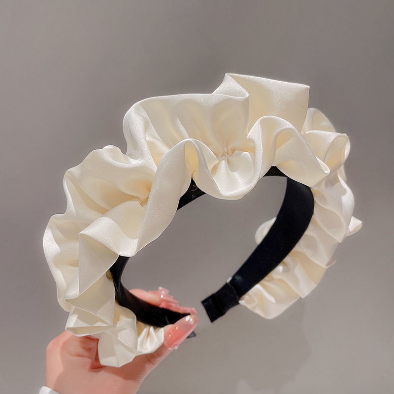 Jual HC Bando Kerut Lebar Satin Besar Korea Headband Ruffle Bandana ...
