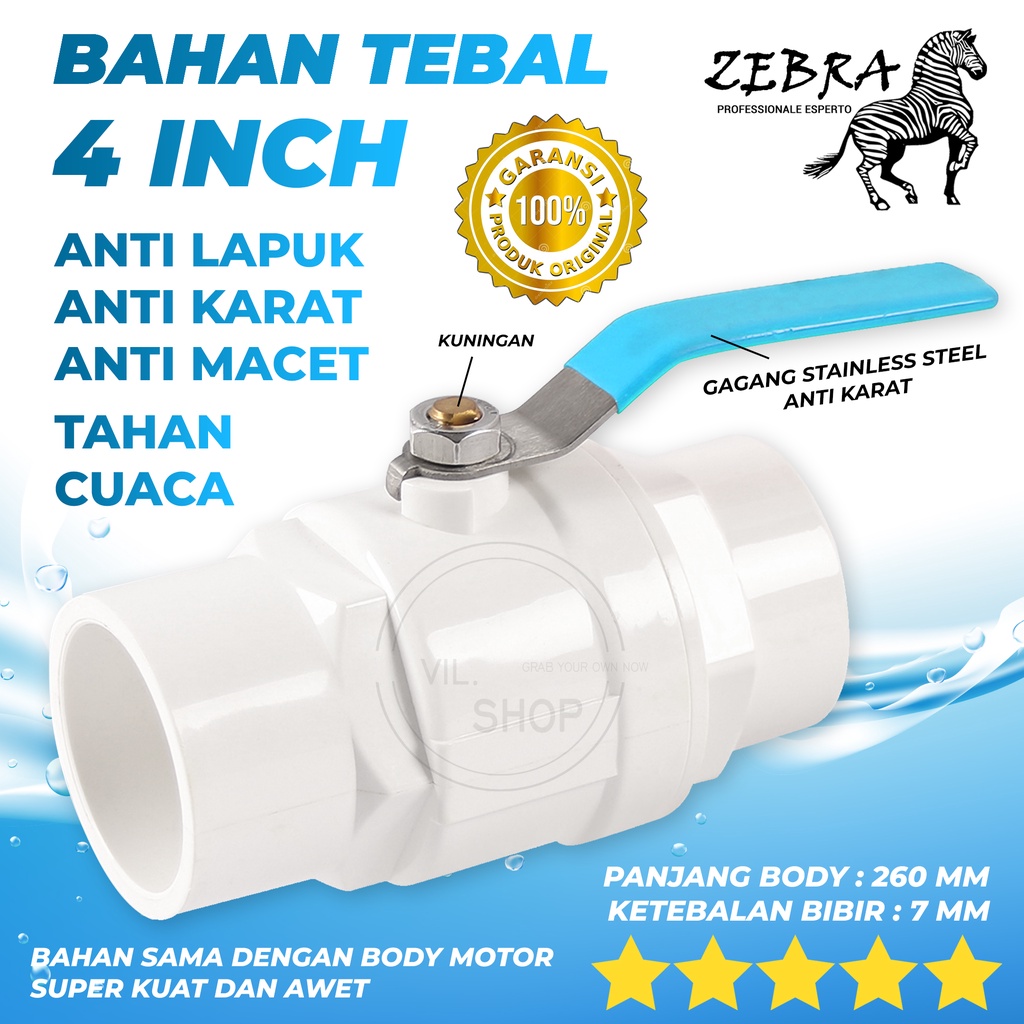 Jual STOP KRAN 4 INCH TEBAL KUALITAS BAGUS TAHAN TEKANAN BAHAN PVC ABS AW PUTIH / TWO PIECE PVC ...