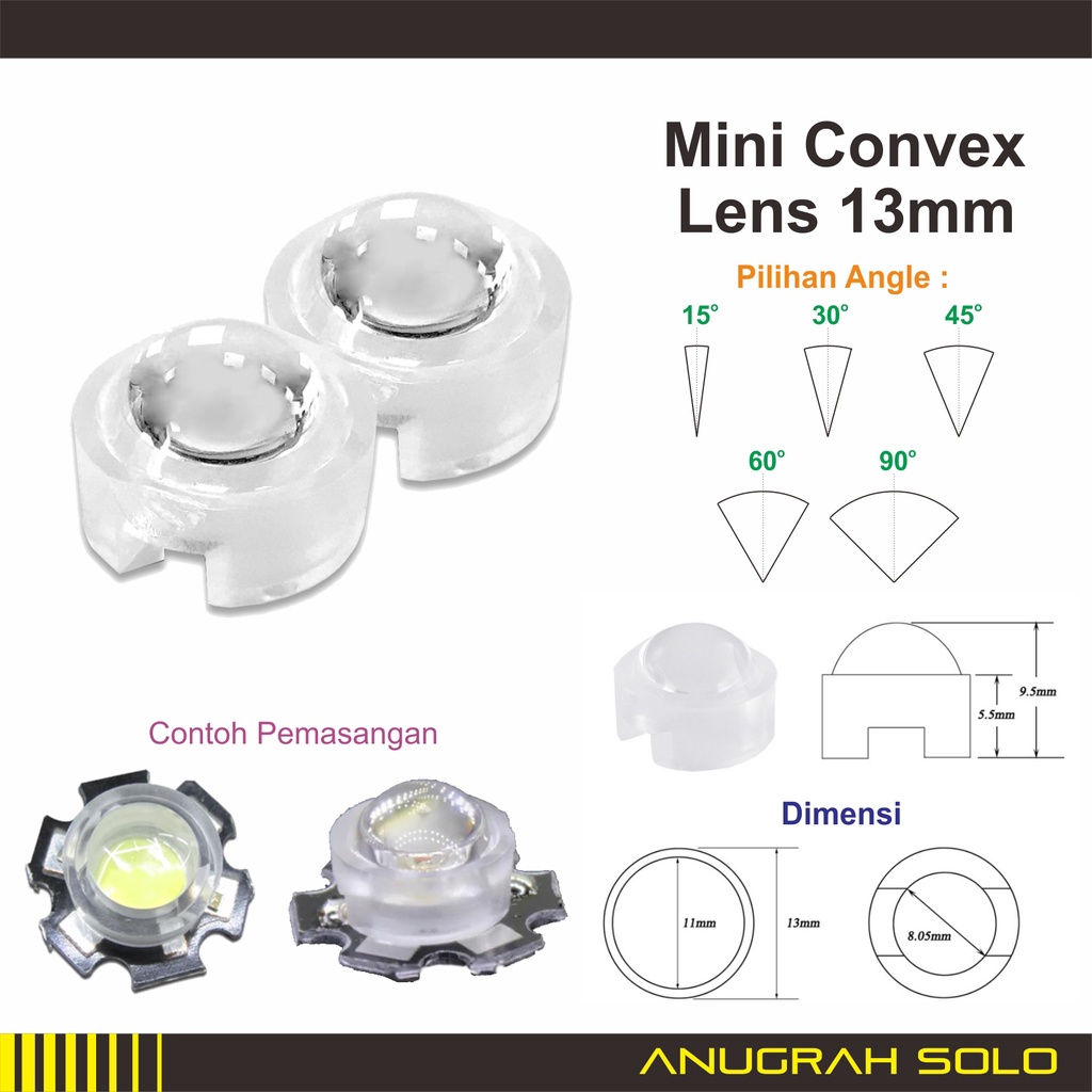 Jual Lensa Convex Mini 13mm 15 30 45 60 90 derajat Lensa HPL Transparan ...