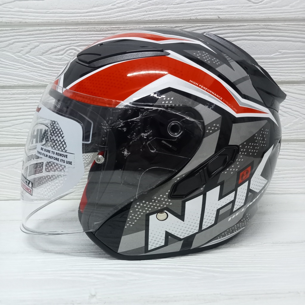 Jual HELM NHK R1 SUBJECT BLACK RED SILVER DOUBLE VISOR HALF FACE ...