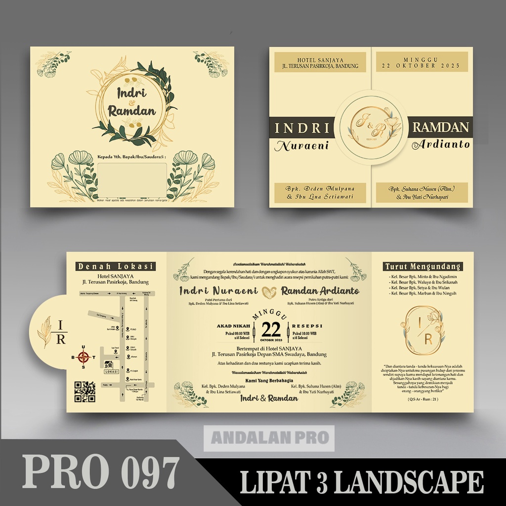 Jual 50 Desain Undangan Lipat 3 Landscape Bahan Jasmine LIGHT CREAM ...