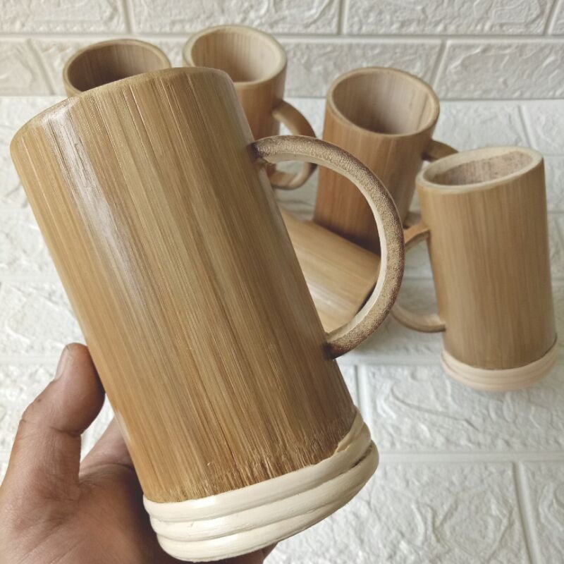 Jual Cangkir Gelas Bambu Alami Natural Ukuran Besar Pakai Gagang, Gelas ...