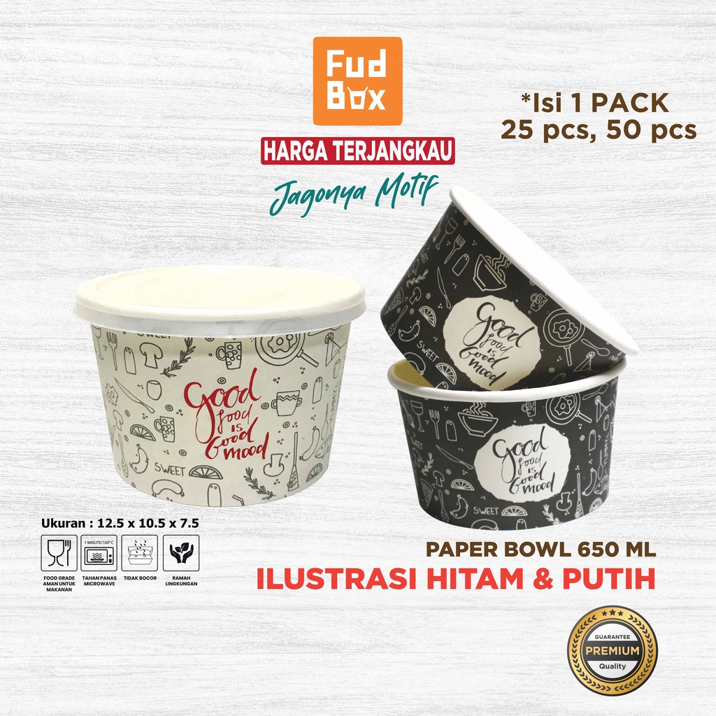 Jual Paper Bowl 650ml | Paper Rice Bowl Mangkok Kertas Motif Ilustrasi ...