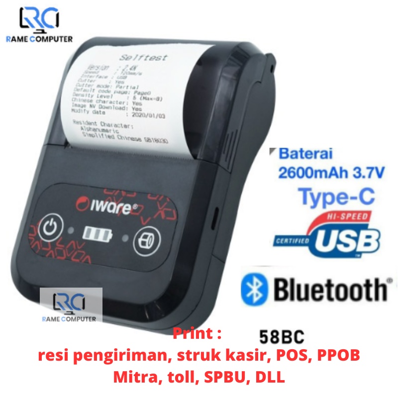 Jual IWARE MOBILE PRINTER BLUETOOTH THERMAL MP-58BC SUPPORT MOKAPOS | Shopee Indonesia