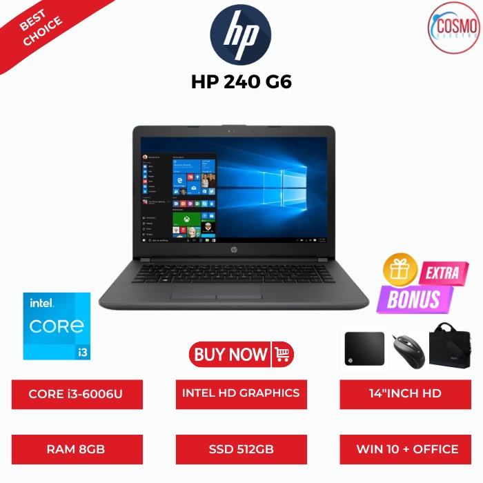 Jual LAPTOP HP 240 G6 INTEL CORE i3-6006U / RAM 8GB SSD 512GB / WIN 10 + OFFICE | Shopee Indonesia