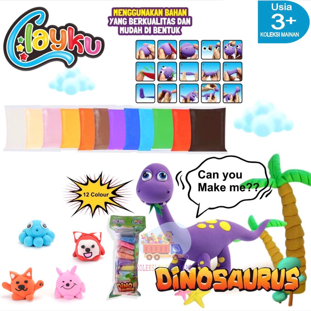 Jual Mainan lilin plastisin polymer clay dinosaurus warna warni seni ...