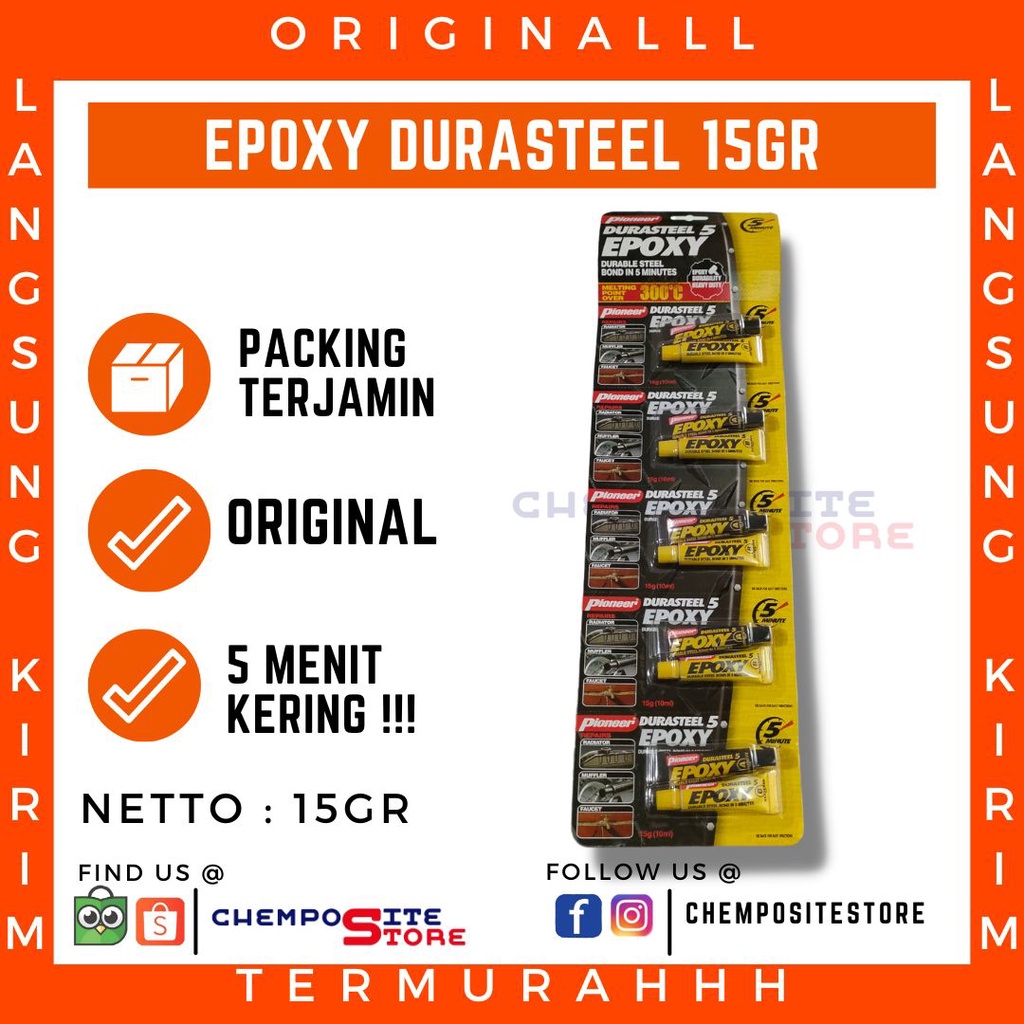 Jual Pioneer durasteel lem epoxy / lem besi tahan panas 300c 15gr ...