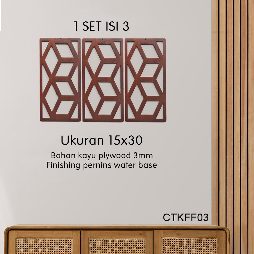 Jual Wall decor kayu Pajangan dinding kayu hiasan rumah 1 set 3 pcs ...